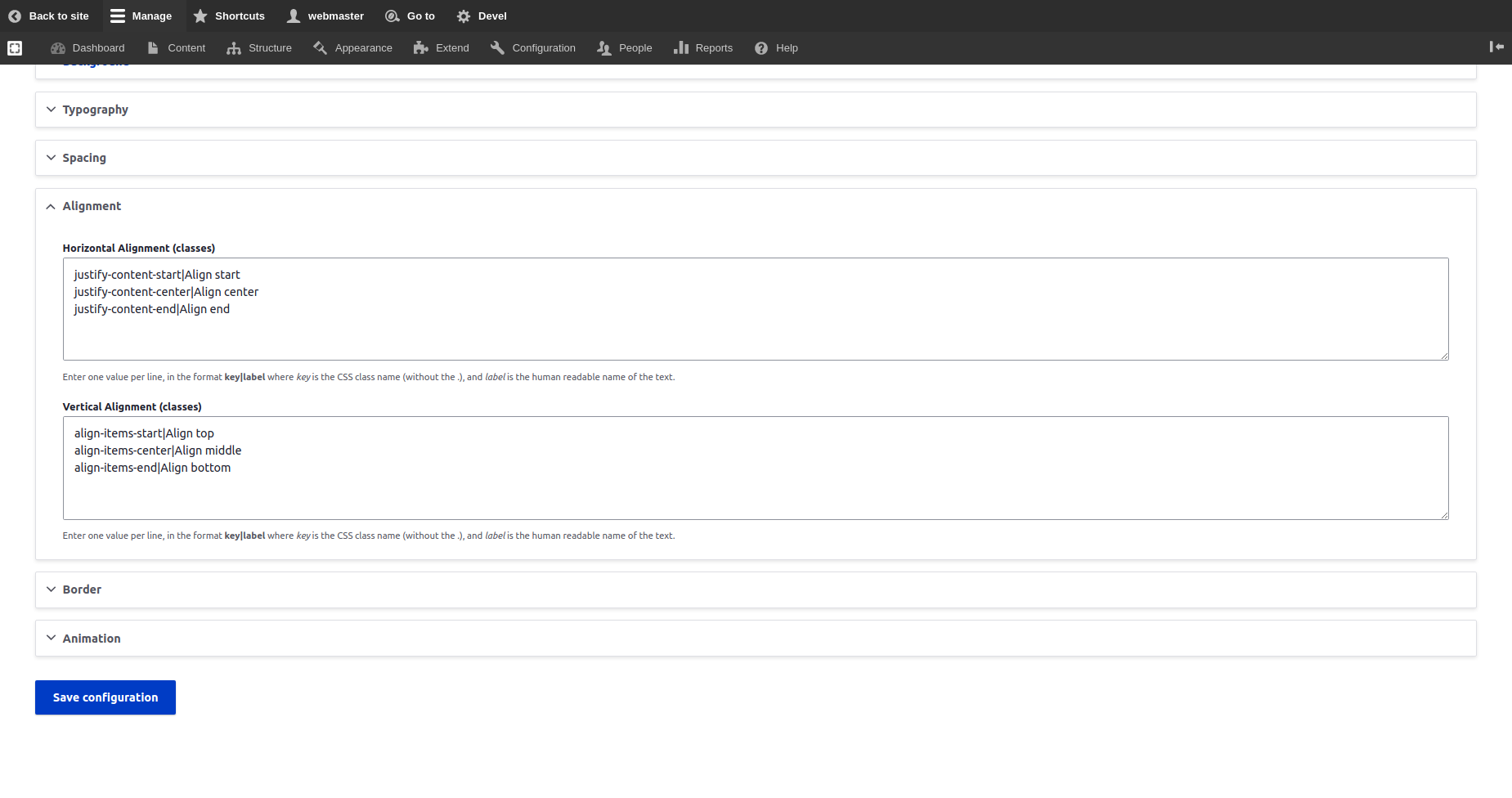 Add Vertical and Horizontal alignments to section styling settings for Varbase Layout Builder ...